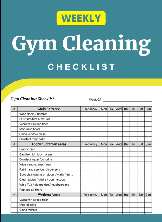 Weekly Gym Cleaning Checklist: Sanitation Log Book for Commercial ...