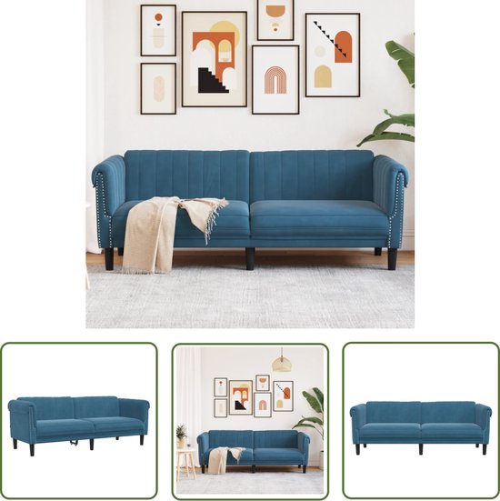 The Living Store Driezitsbank fluweel blauw - Drie Zitsbank - Blauwe ...