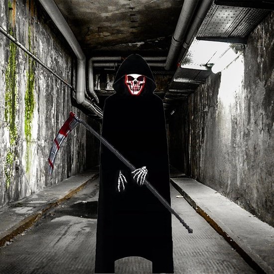 Sensenman Costume with Scythe Skull Mask Gloves for Halloween Cosplay ...