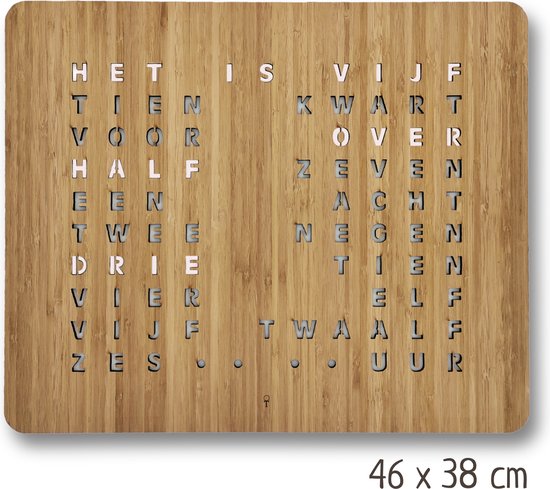 Woordklok | Wandklok | Nederlandse klok | Bamboe klok | Duurzame klok | bol