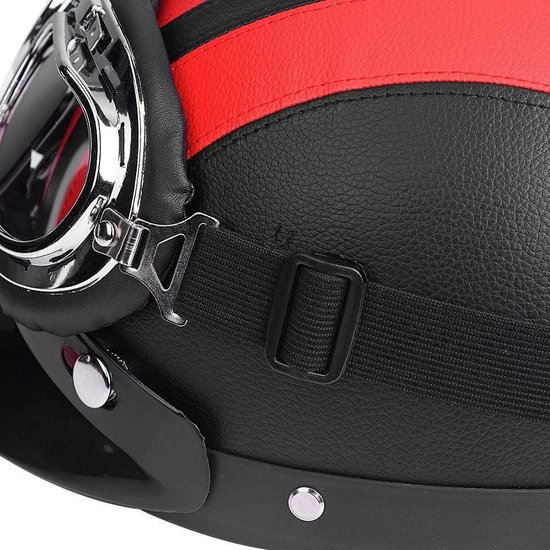Halfopen lederen helm met UV-vizierbril - Rood Universele scooter ...
