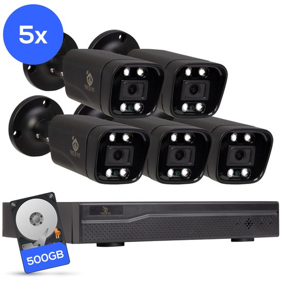 Teceye Compleet Camera Beveiliging Set met 5x POE Camera - Beveiligingscamera -... | bol
