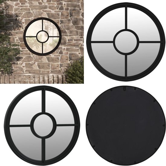 vidaXL Tuinspiegel rond 60x4 cm ijzer zwart - Ronde Tuinspiegel - Ronde ...
