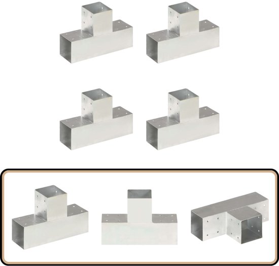 vidaXL T-vorm paalverbindingen 91x91 mm - 4 stuks Paalverbinding - Balk ...