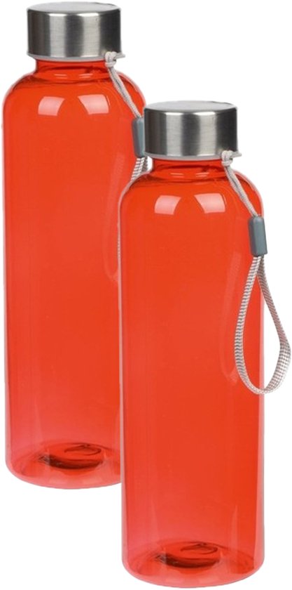 Waterfles met RVS schroefdop en nylon polslus - 2x - rood - 550 ml ...