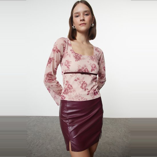 Trendyol Blauwe Tule Strik Met Bloemenprint En Gedetailleerde ...