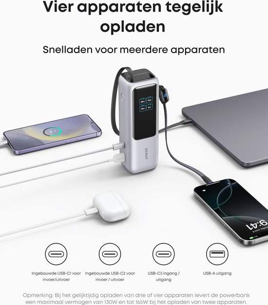 Anker Laptop Power Bank, 25.000mAh Draagbare Oplader met Drie 100W USB ...