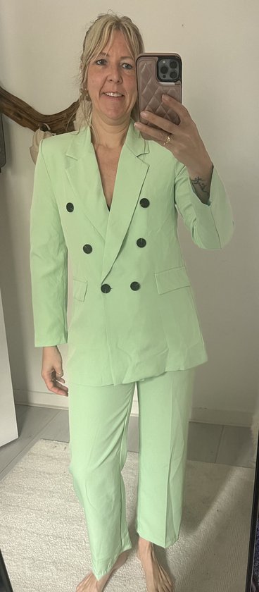 Blazer en broek - broekpak - set - kostuum - dames - Kleur Mint Groen - Maat S | bol