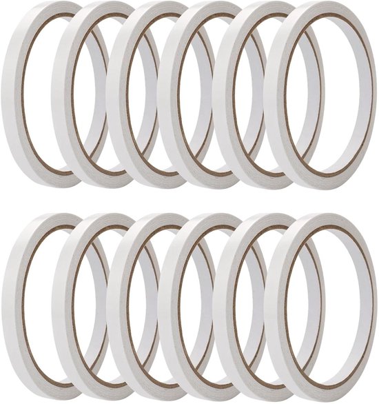 12 rollen sterk dubbelzijdig plakband voor knutselen - 6 mm breed, 10 m per rol | bol