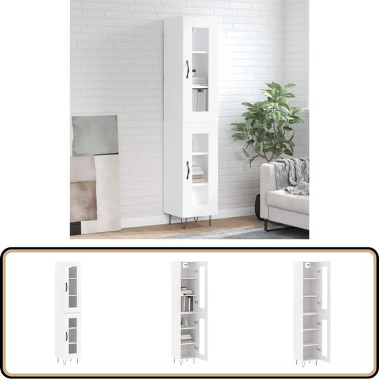 vidaXL Hoge kast - Wit - 34,5x34x180 cm - Hout Hoge Kast - Witte Kast ...