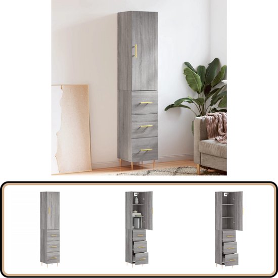 vidaXL Hoge Kast - Grijs Sonoma Eiken - 34,5x34x180 cm Hoge Kast ...