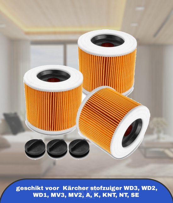3 stuks WD3 filters voor Kärcher stofzuiger WD3, WD2, WD1, MV3, MV2, A ...