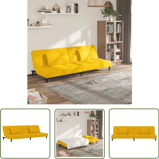 vidaXL Slaapbank 2-zits - Fluweel Geel - Inclusief Kussens | bol