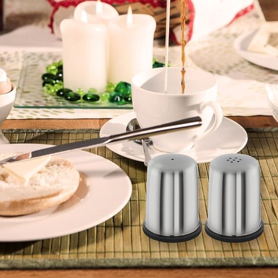 Set zout- en pepervaatjes van roestvrij staal 2-delig Ø 4 cm hoogte 5 cm... | bol