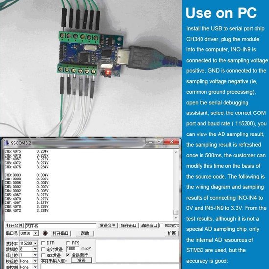 USB-gegevensverzameling ADC-module 10-kanaals 12-bits SSTM32 ...