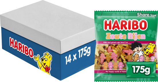 Haribo Zouten Rijen - snoep salmiak met fruitsmaak - 14 x 175g | bol