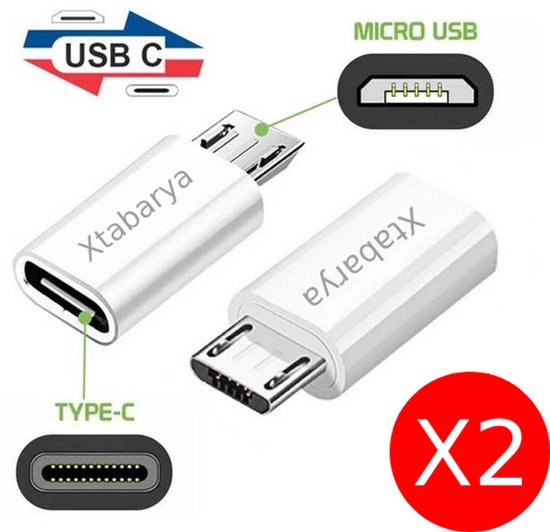 2x Usb Type C Female Naar Micro Usb Male Adapter Connector Type-C Micro ...