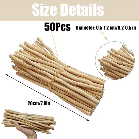 Houten stokjes - 50 stuks voor doe-het-zelf handwerk met natuurlijke ...