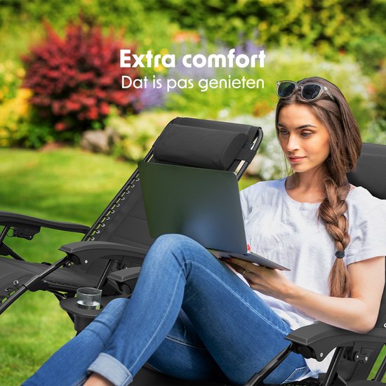 LifeGoods Ligstoelen Comfort - Opvouwbaar - 30°-90° Verstelbaar - Beker ...