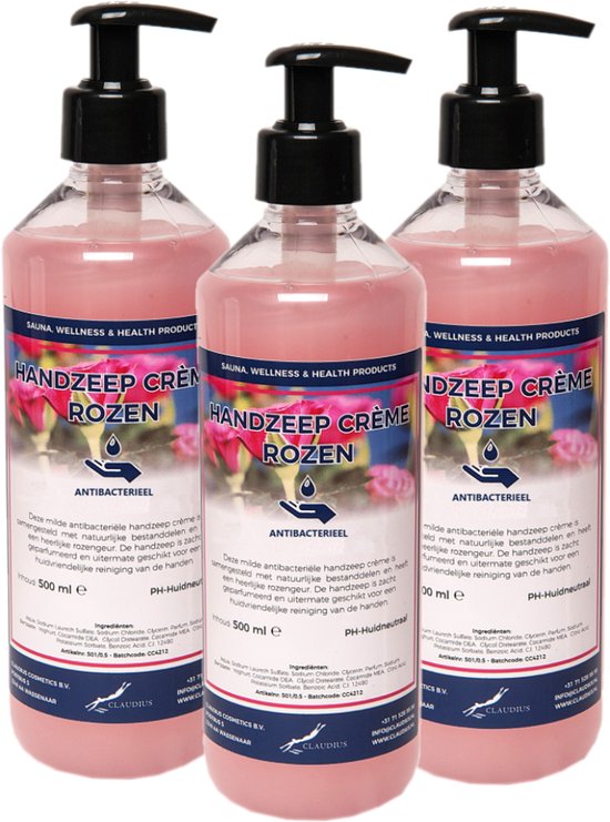 Handzeep Creme Rozen 500 ml - met gratis pompje - set van 3 stuks | bol