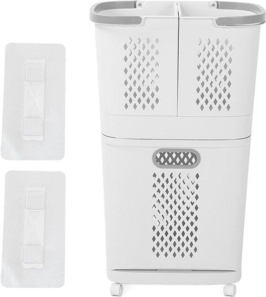 Plastic Wasmand met Wielen - Handvat - Draagbare Rollende Wasmanden - 3 ...