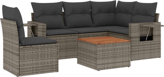 vidaXL 6-delige Loungeset - Poly Rattan - Grijs Loungeset - Setbank ...