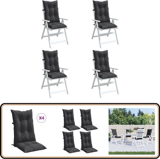 vidaXL Stoelkussens Hoge Rug 4 st - 120x50x7 cm - Antraciet Kussen ...