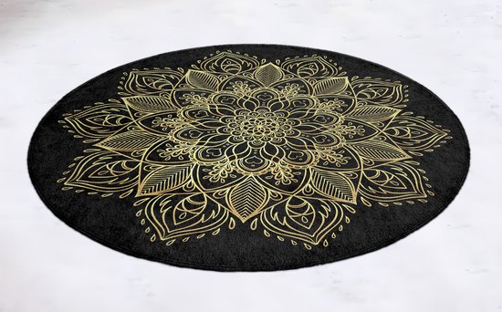 Badmat antislip rond Ø100 cm - Toiletmat - Gold mandala op zwart ...