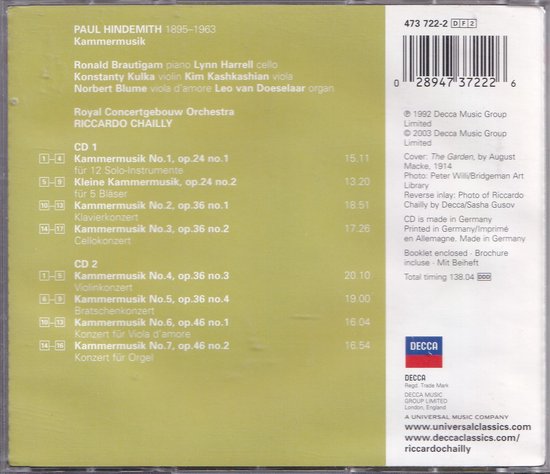 2CD Kammermusik - Paul Hindemith - Royal Concertgebouw Orchestra o.l.v ...
