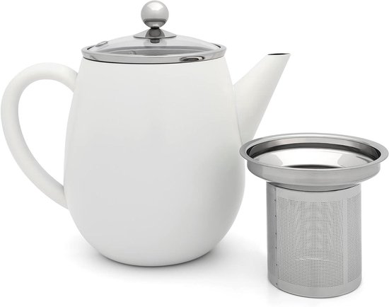 Dubbelwandige theepot met filterzeef - 1,1 liter - roestvrijstaal en ...