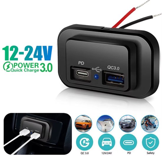 Opbouwstopcontact - POUSB-4QC USB/USB-C stopcontact QC3.0 - Auto/Boot ...