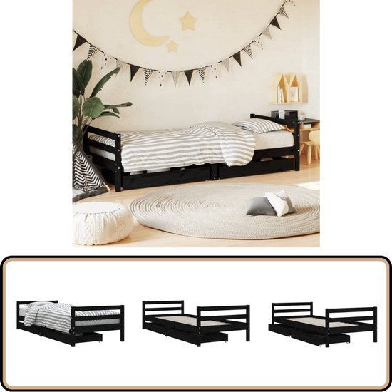 vidaXL Kinderbedframe - 80x200 cm - Grenenhout - Zwart Kinderbed Frame ...