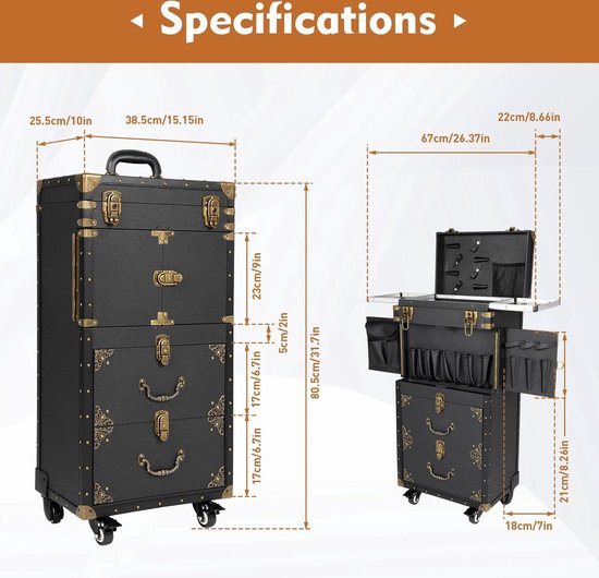 Luxe Visagiekoffer - Make up Koffer - Make-up Trolley - Kappers Koffer ...