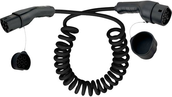 InLine® EV spiraalvormige autolaadkabel 11kW type 2, 3-fase, 7,5m | bol
