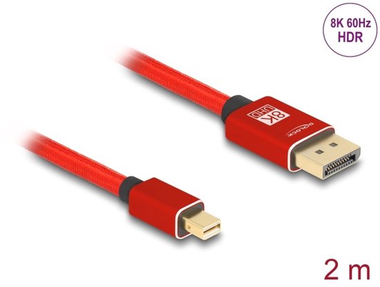 Delock Mini DisplayPort to DisplayPort cable 8K 60 Hz 2 m red metal ...