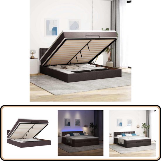 vidaXL Bed poef met matras en LED's stof 180x200 cm donkerbruin | bol