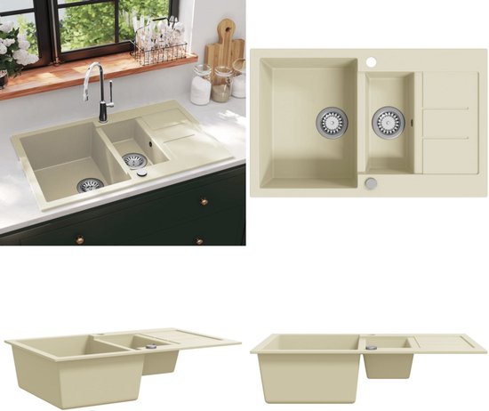 vidaXL Gootsteen dubbele bakken graniet beige - Spoelbak - Spoelbakken ...