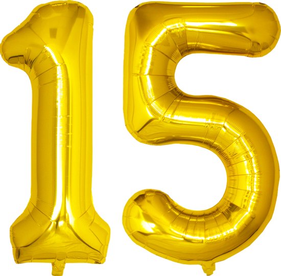 Folie Ballon Cijfer 15 Jaar Goud Verjaardag Versiering Helium Cijfer ...