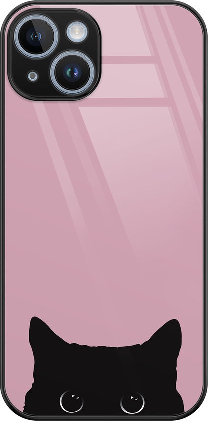 Hoesje geschikt voor iPhone 14 - Zwarte kat - Luxe Hard Case - Marmer ...