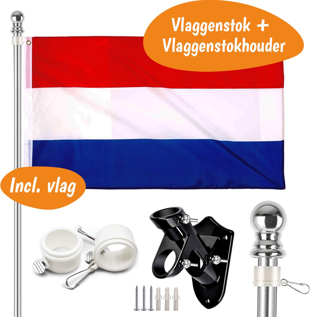 Complete Vlaggenstok Set Voor Aan Huis - Inclusief Nederlandse Vlag en ...