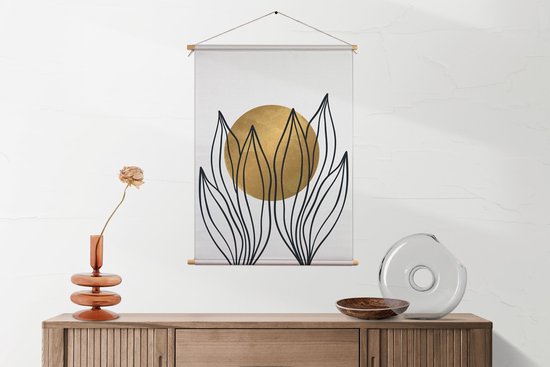 Textielposter Scandinavisch Design Plant met Goud Element 01 XL (125 X 90 CM) -... | bol