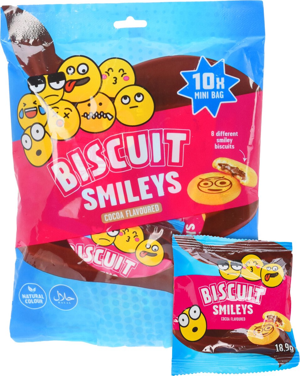Biscuit Smileys met cacao - 10 x 18,9 gram - Halal | bol.com