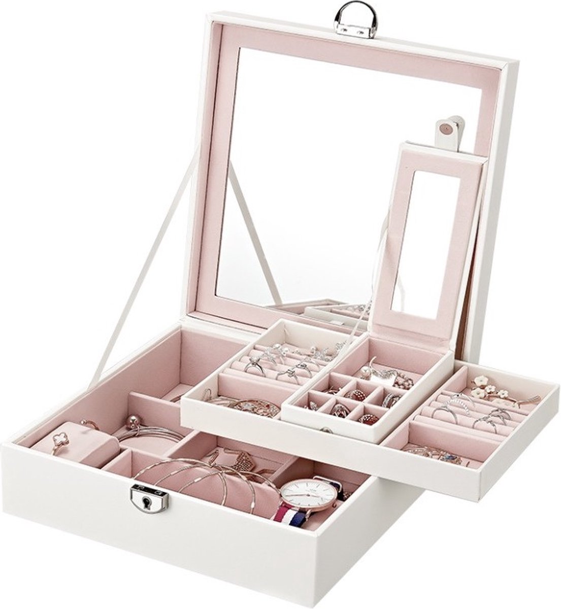Luxe Sieradendoos - Sieraden Organizer met spiegel - Bijouteriedoos ...