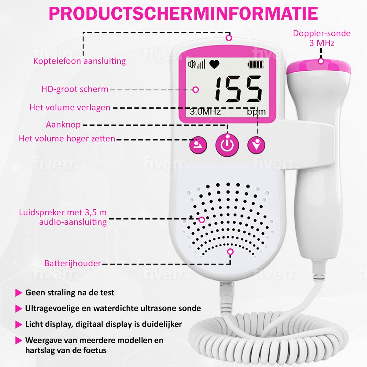 Zaelon Doppler baby - Doptone - Heartbeat monitor baby - Baby hartje ...