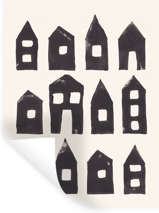 Muurstickers - Sticker Folie - Huis - Pastel - Zwart - Abstract ...