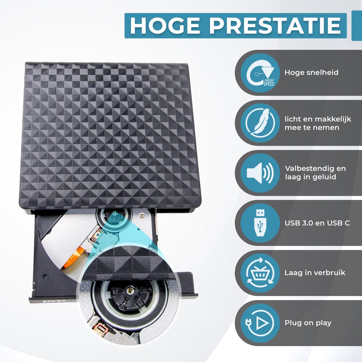 Externe draagbare DVD/CD Speler – voor Laptop en PC – Macbook en ...