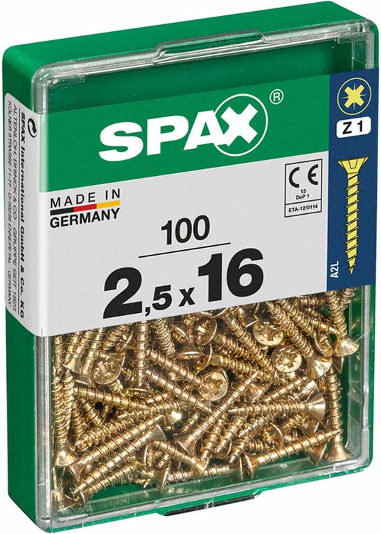 Schroefdoos SPAX Houten schroef Platte kop (2,5 x 16 mm) | bol