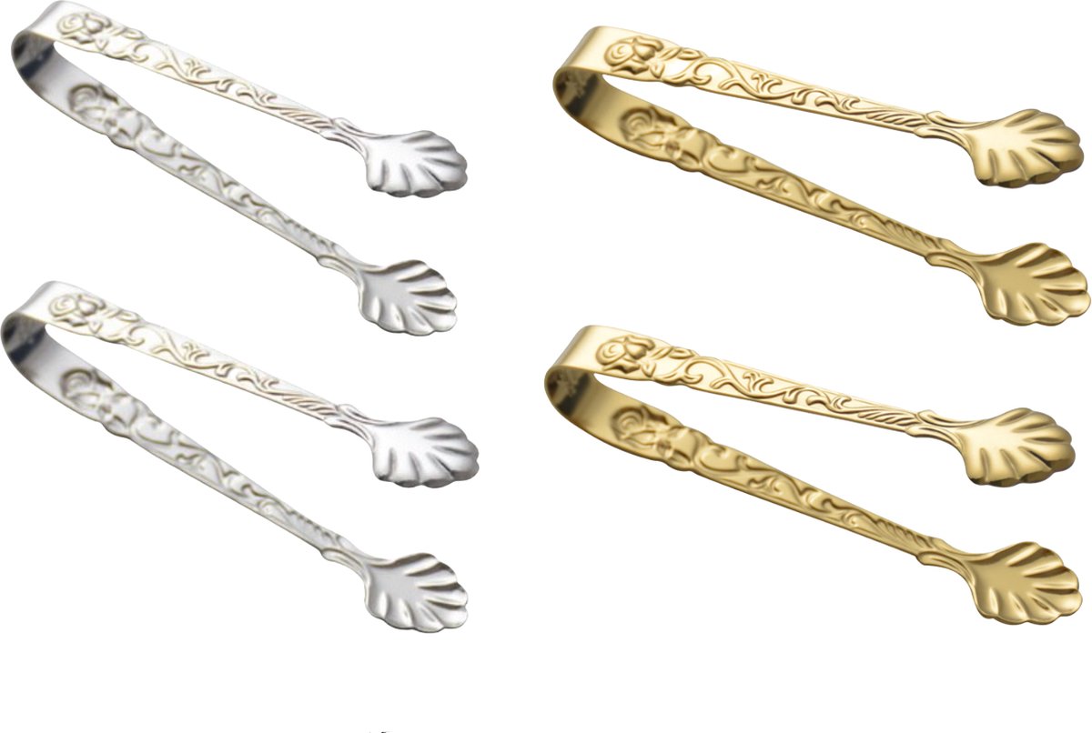 Le Cava Serveertang Keukenpincet Set van 4 - Goud/Zilver Suikertang ...