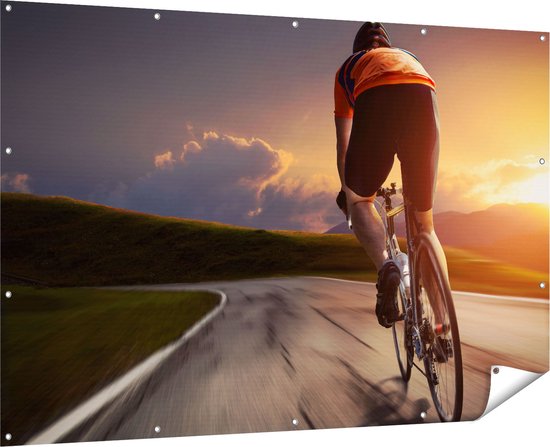 Gards Tuinposter Wielrennen Fietser op de Weg bij Zonsondergang ...