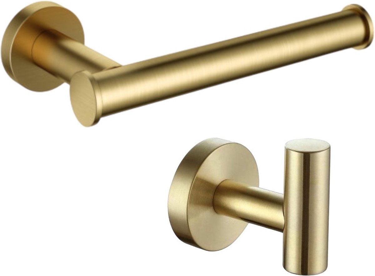 Voordeelset - Toiletrolhouder - Handdoekhaak - Goud - Wc Rol Houder ...